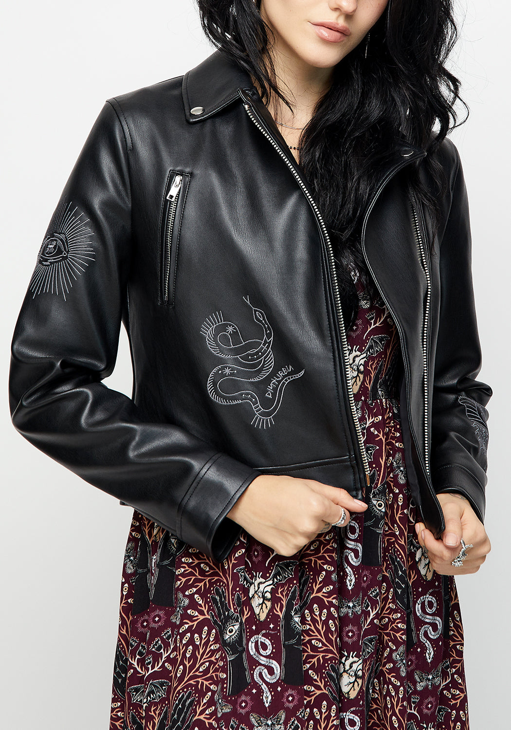Elemental Embroidered Faux Leather Jacket – Disturbia